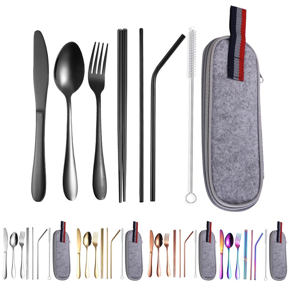 8 Pcs Portable Stainless Steel Flatware Reusable Utensil Cutlery ...