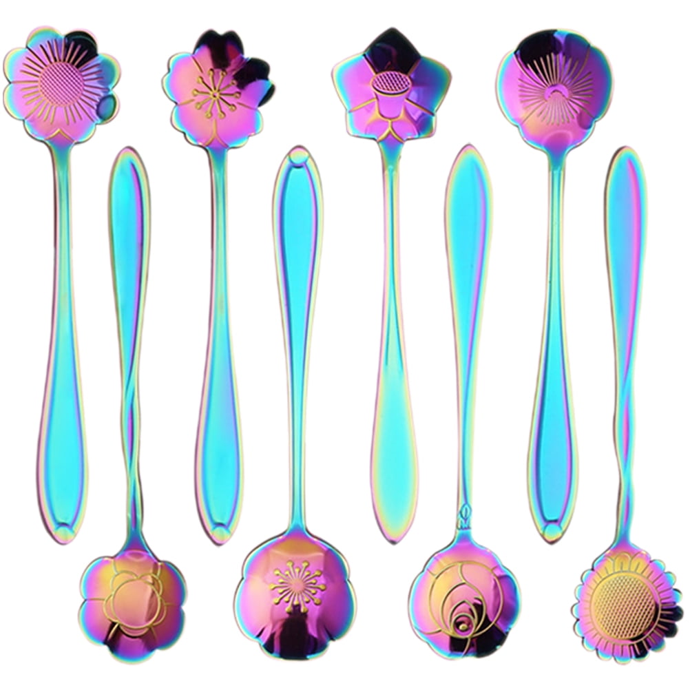 8 Pcs Rainbow Flower Spoon Coffee Gifts The Metal Stirring Bar Pudding ...