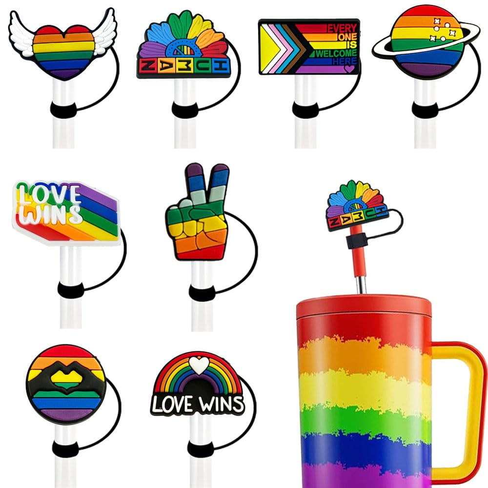 8 Pcs Rainbow Straw Cover Caps 10mm Silicone Straw Covers for Tumblers ...