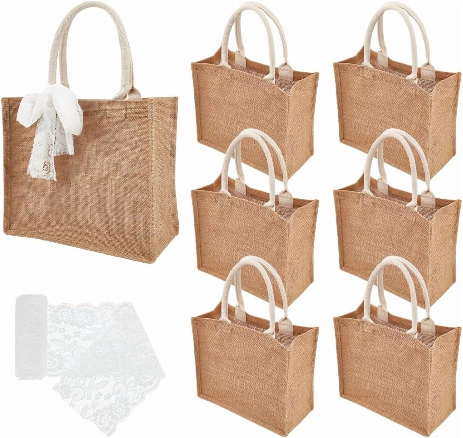 8 Pcs Rectangle Burlap Tote Bags Reusable Canvas Shopping Grocery Bags ...