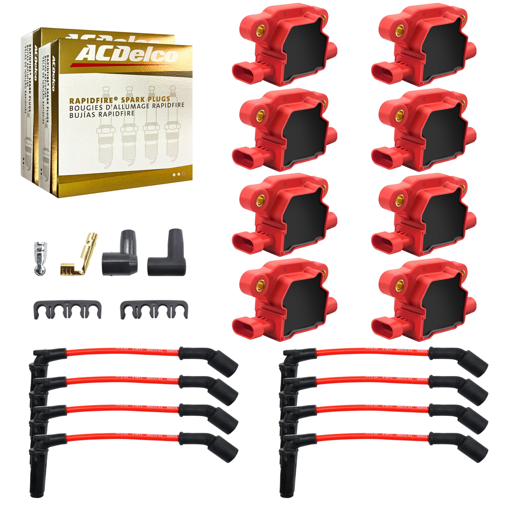 8 Pcs of Red Ignition Coil & ACDelco Platinum Spark Plug & Wires ...