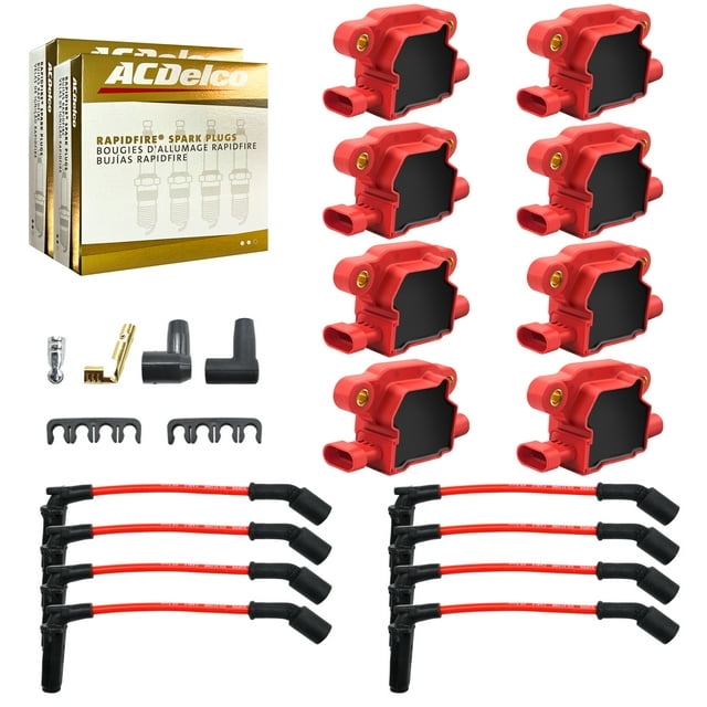 8 Pcs of Red Ignition Coil & ACDelco Platinum Spark Plug & Wires ...