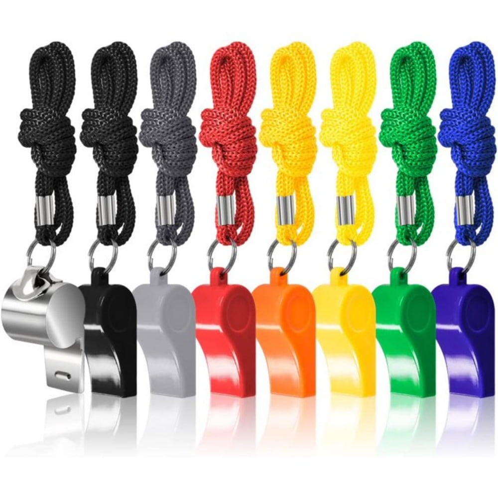 8 Pcs Referee Whistles with Lanyards, Sports Outdoors Colorful Plastic ...