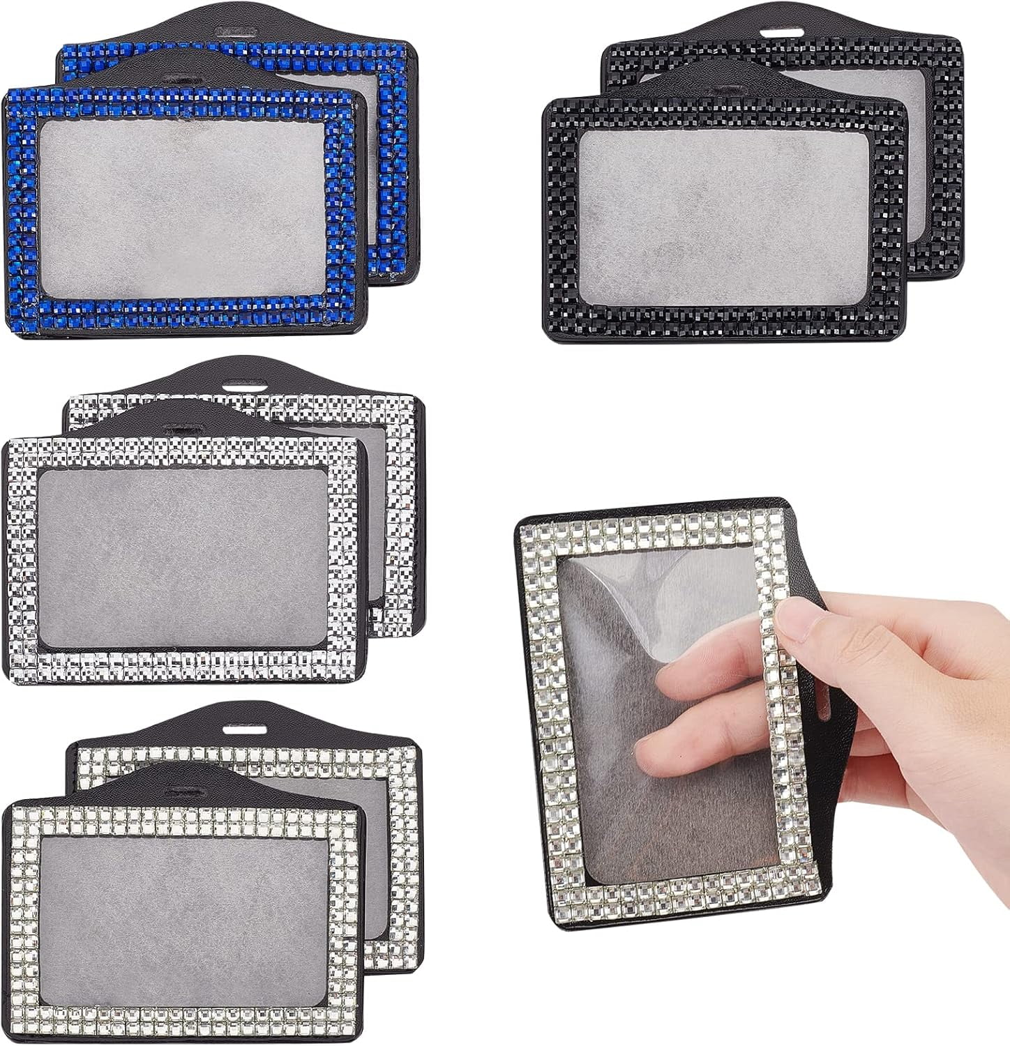 8 Pcs Rhinestone Badge Holders 4 Colors Horizontal ID Badge Name Card ...
