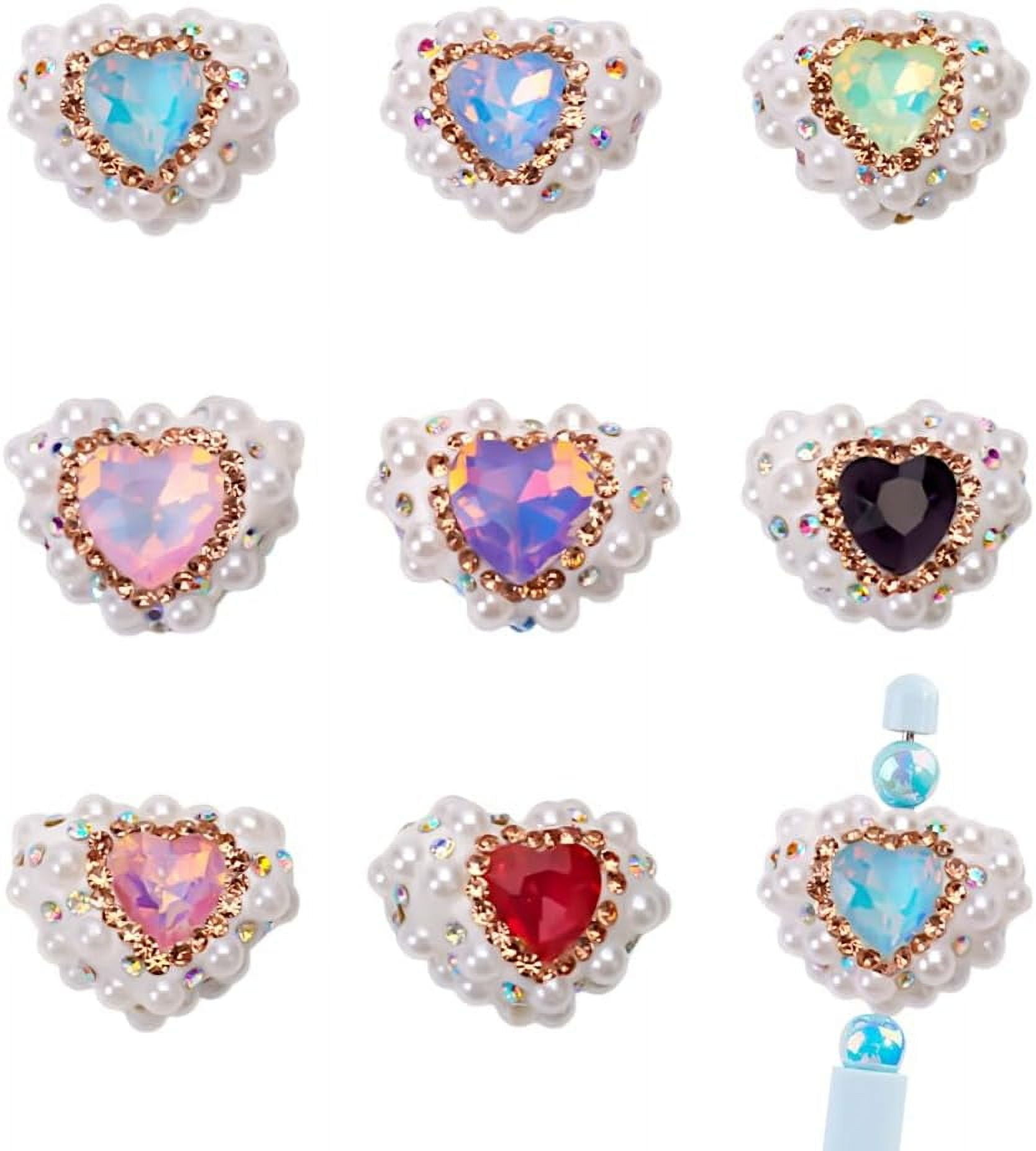 8 Pcs Rhinestone Focal Beads for Pens 1inch 8 Colors Heart Shape ...