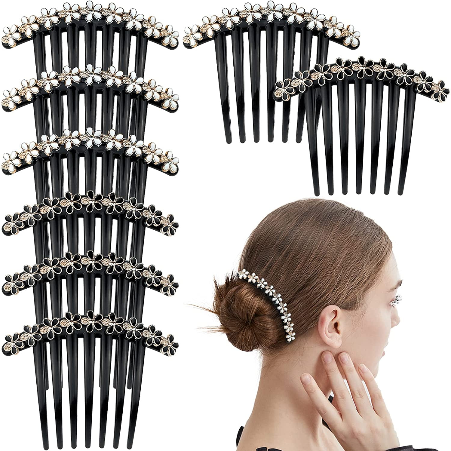 8 Pcs Rhinestone Pearl Black Hair Side Combs Crystal Decorative Hair ...