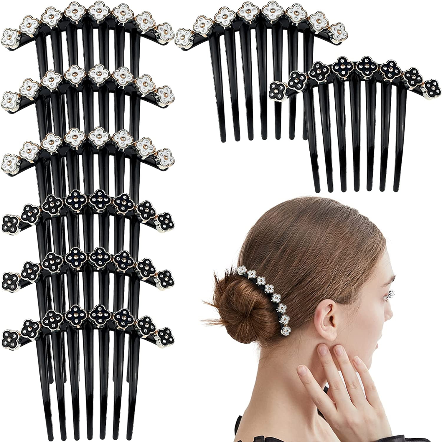 8 Pcs Rhinestone Pearl Black Hair Side Combs Crystal Decorative Hair ...