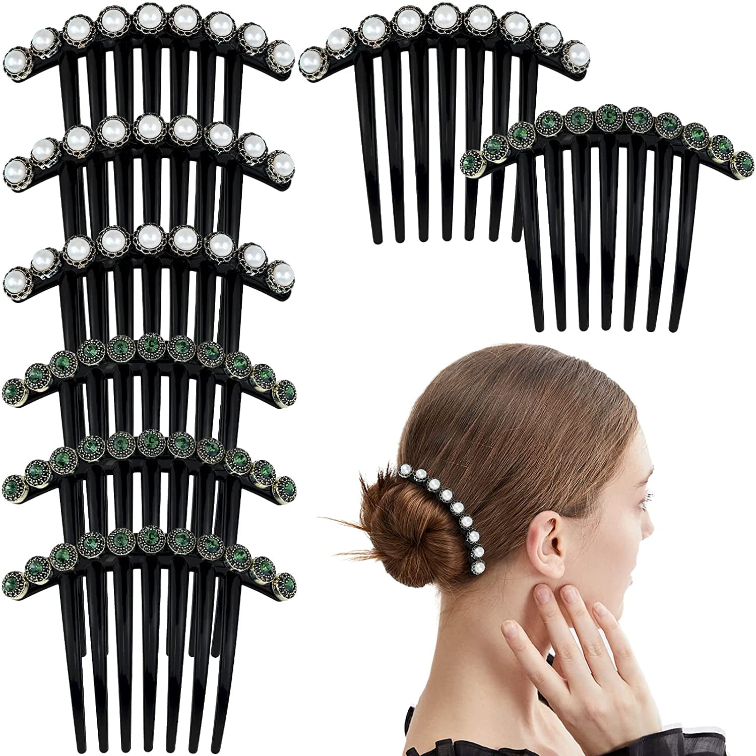 8 Pcs Rhinestone Pearl Black Hair Side Combs Crystal Decorative Hair ...