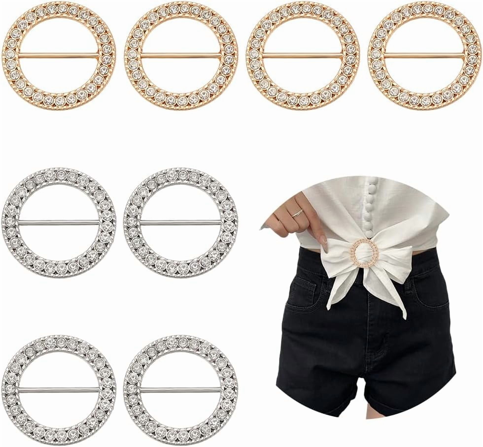 8 Pcs Rhinestone Scarf Ring Clip Round T-Shirt Tie Clips Scarves Waist ...