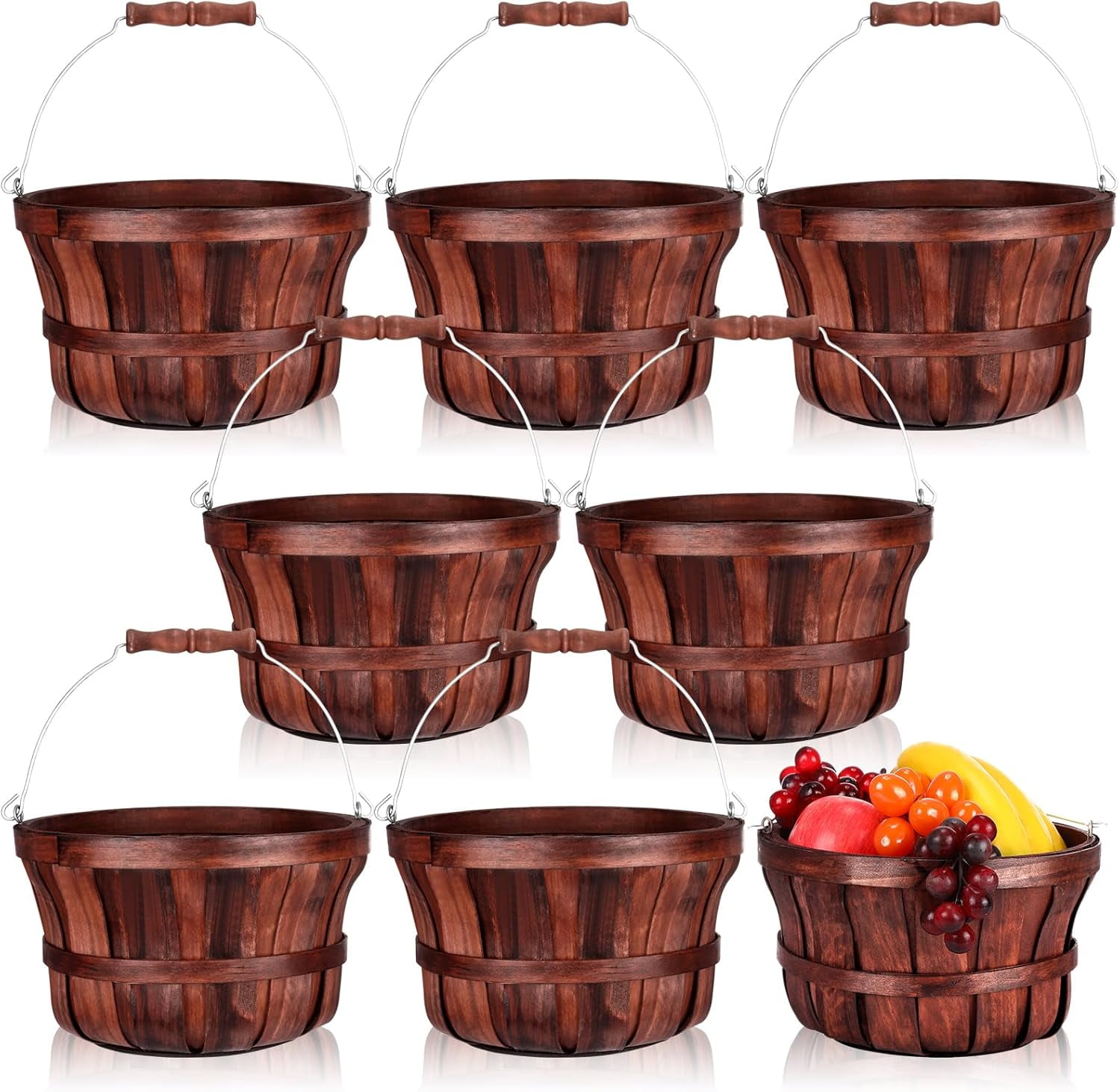 8 Pcs Round Wooden Basket, Fruit Garden Buckets Empty Harvest Basket ...