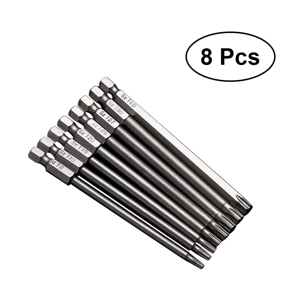 8 Pcs S2 Steel 1/4 100mm Length Drive Hex Torx Bits Set T8-T40 Hexagon ...
