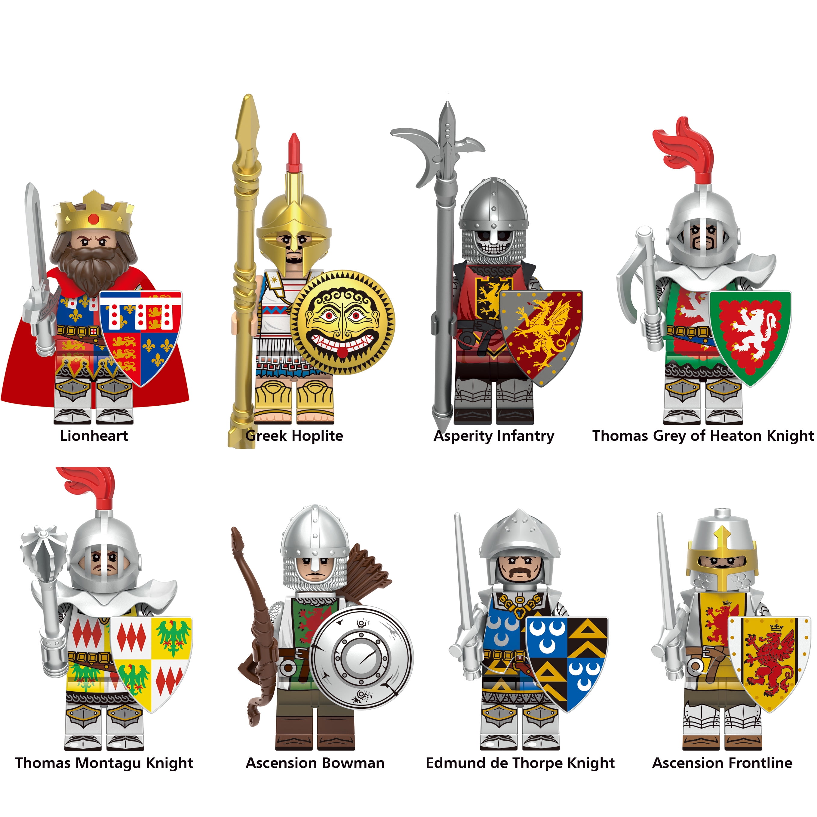 8 Pcs/Set MOC Medieval Minifigures Bricks, Lionheart Greek Hoplite ...