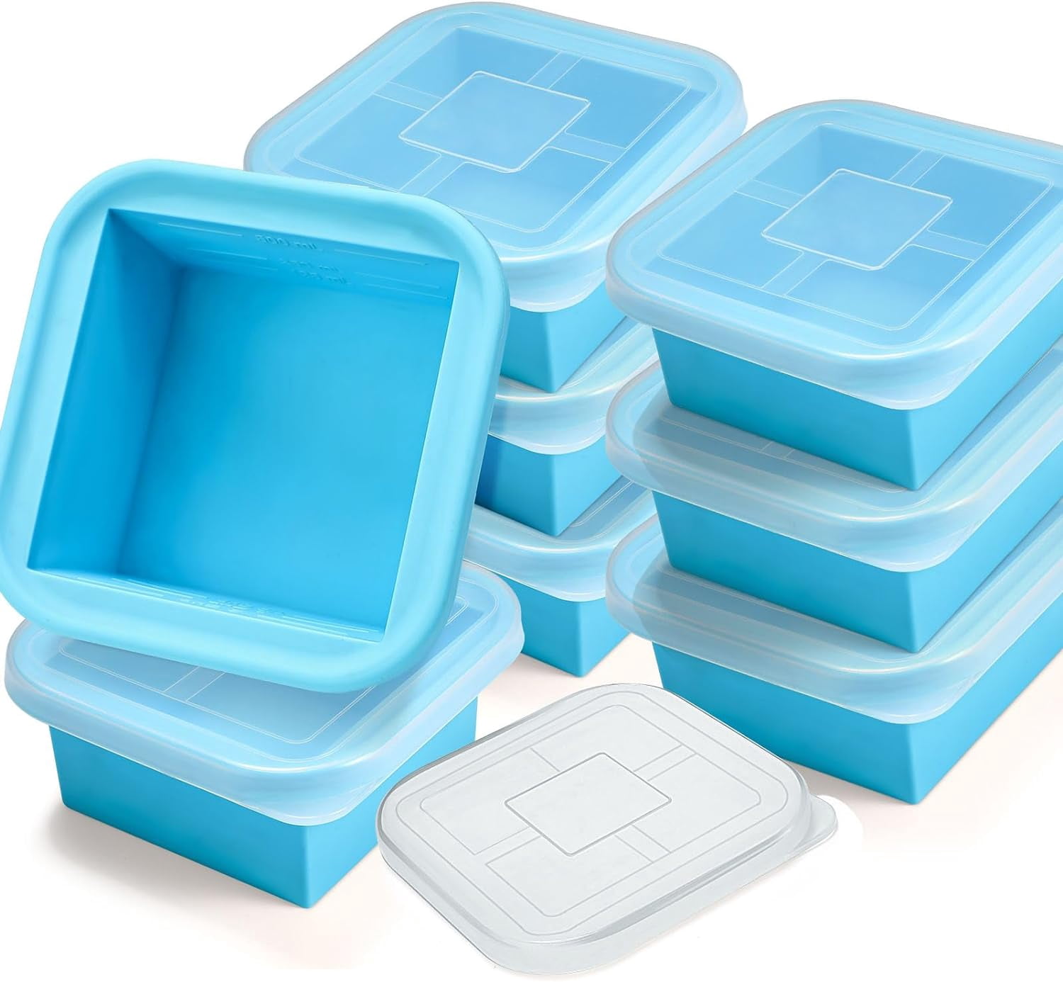 8 Pcs Silicone Freezer Tray with Lid Silicone Freezer Molds Square Food ...