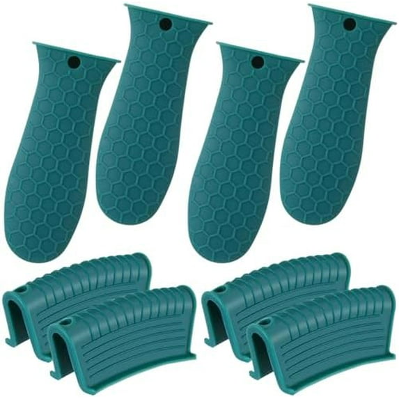 8 Pcs Silicone Pot Holders Set Cast Iron Handle Cover Heat Resistant ...
