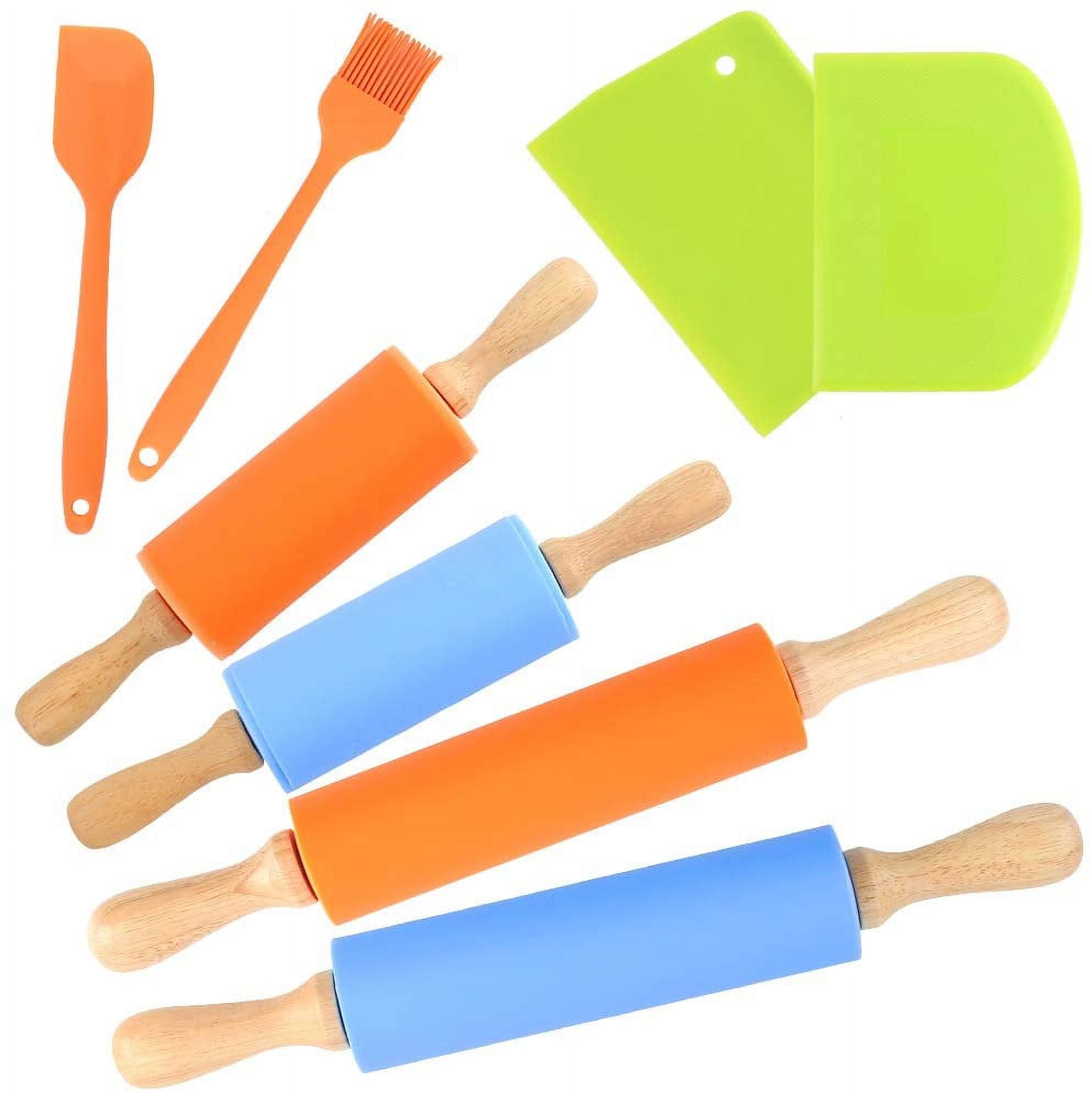 8 Pcs Silicone Rolling Pins Set, 15 Inch Non-Stick 9 Inch Kids Rolling ...