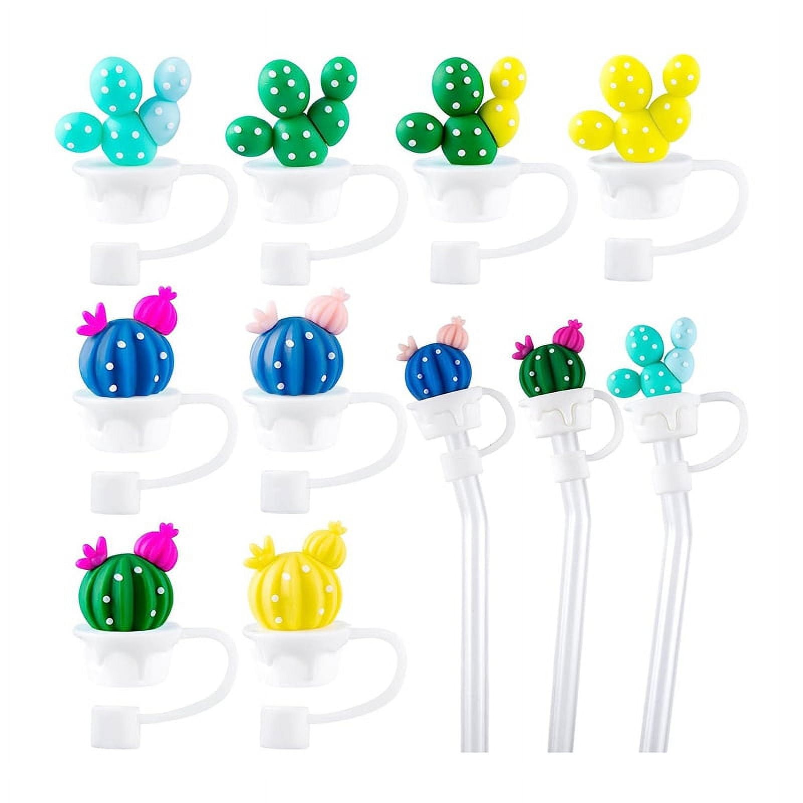 8 Pcs Silicone Straw Cover Cap Reusable Colored Dust-Proof Cute Plant ...