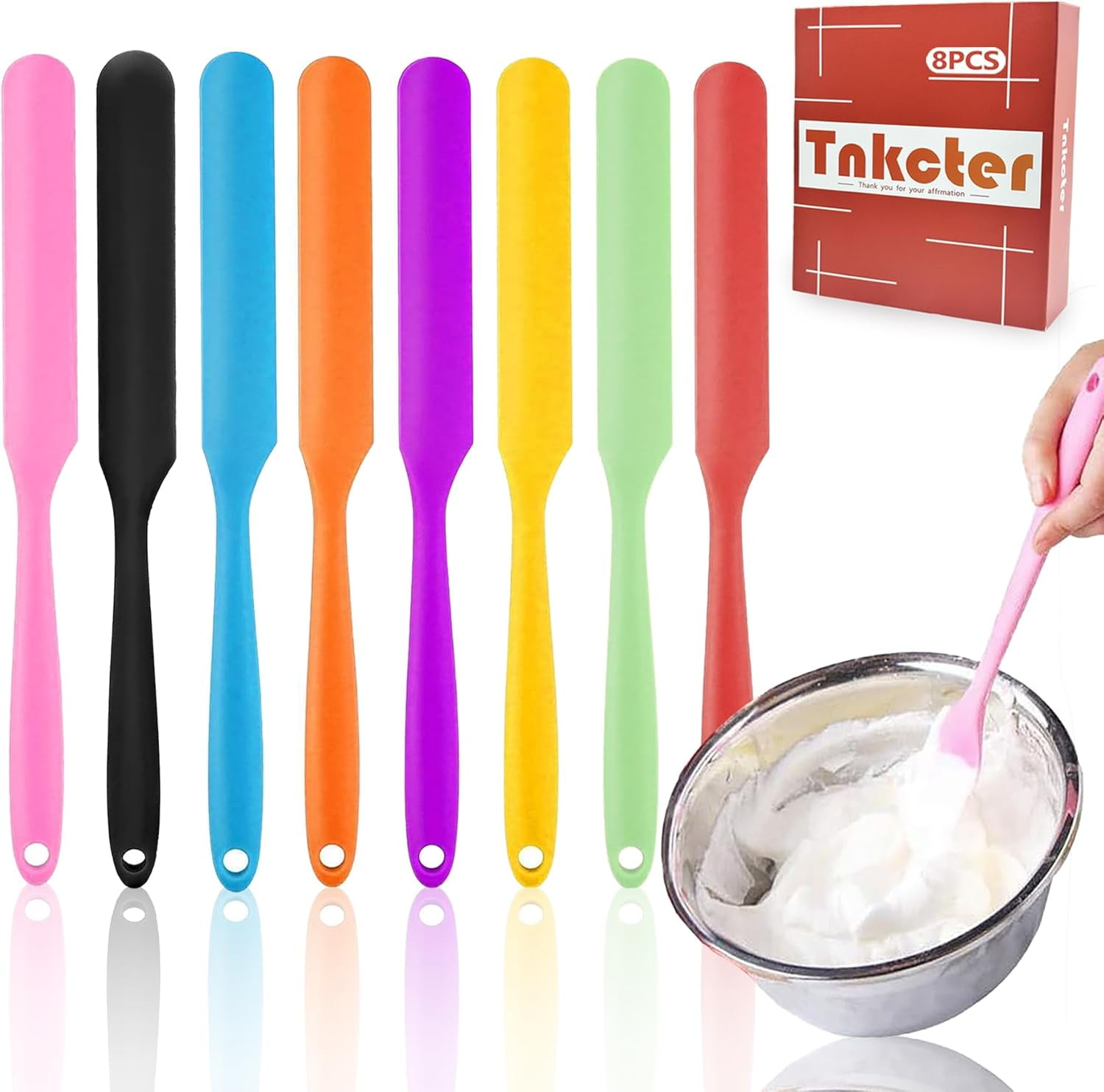 8 Pcs Silicone Wax Spatula with Long Handle for Kitchen Baking, Waxing ...