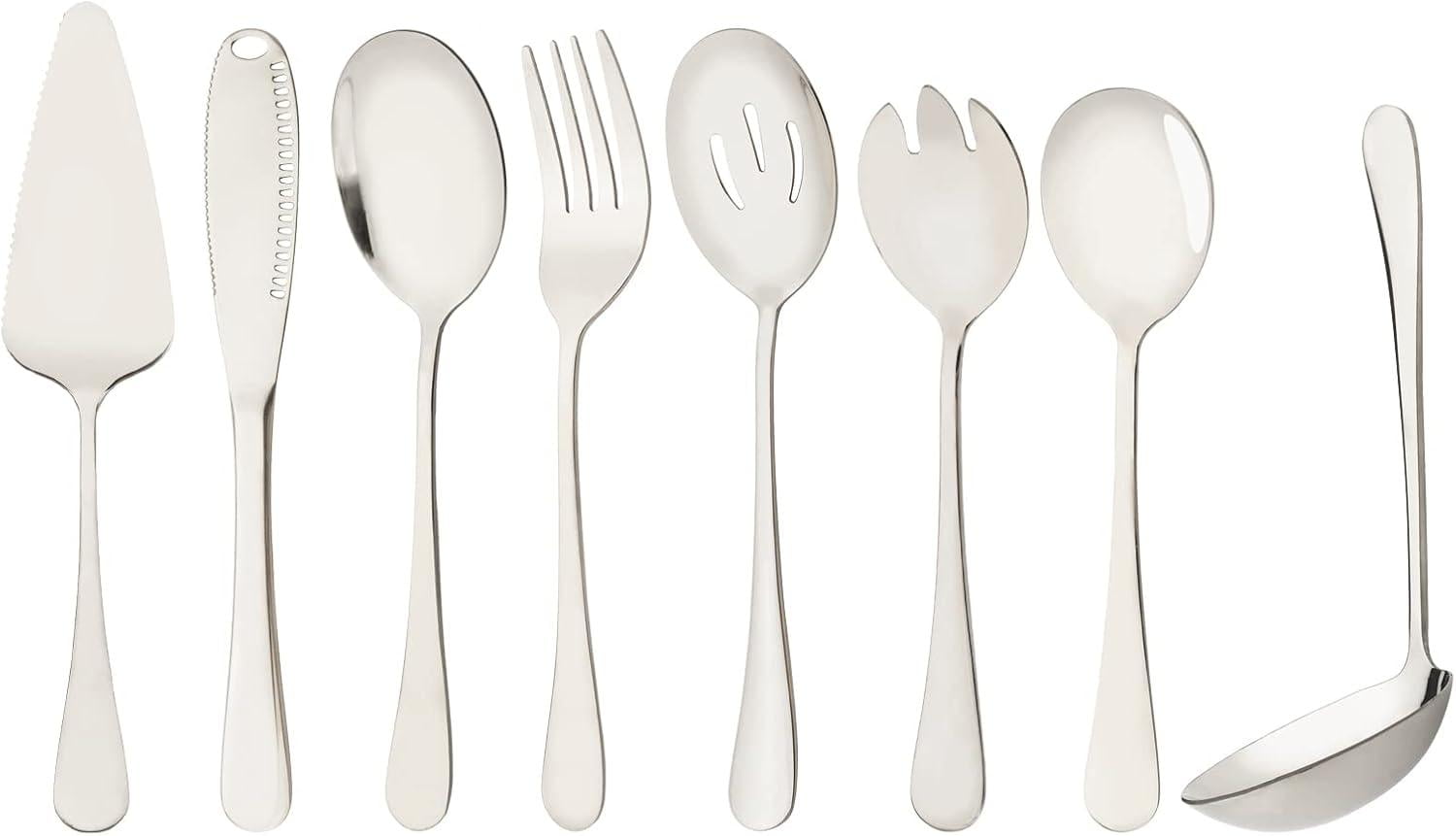 8 Pcs Silver Serving Utensils, Stainless Steel Flatware Serving Set ...