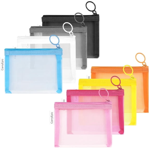 8 Pcs Small Assorted Colors See Through Nylon Mesh Pouches Zipper ...