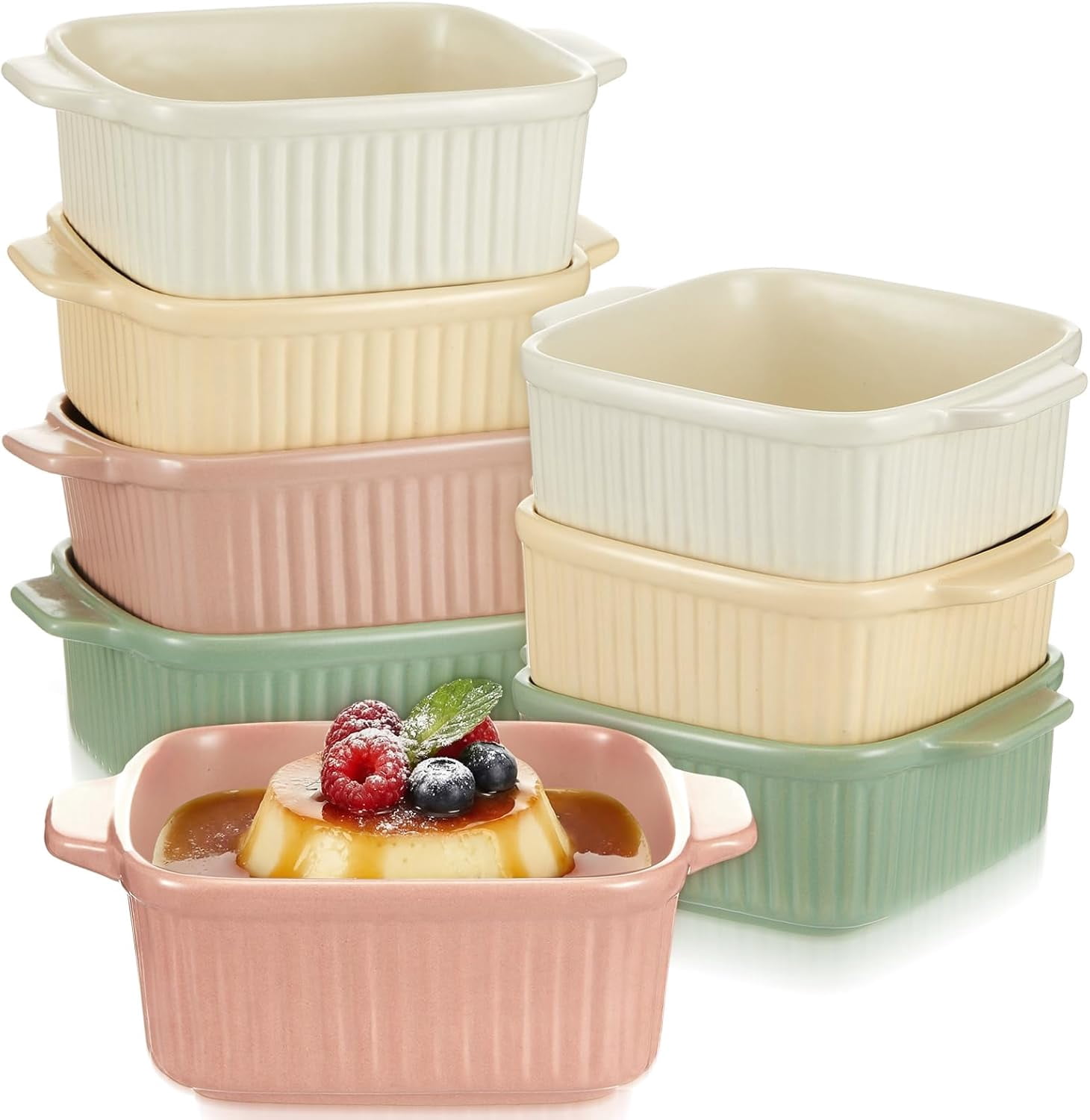 8 Pcs Small Ceramic Baking Dishes with Dual Handles, 13.5 oz Oven Safe ...
