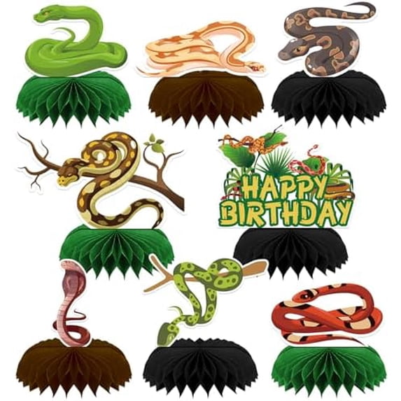 8 Pcs Snake Birthday Party Decoration, Reptile Pet Theme Honeycomb ...