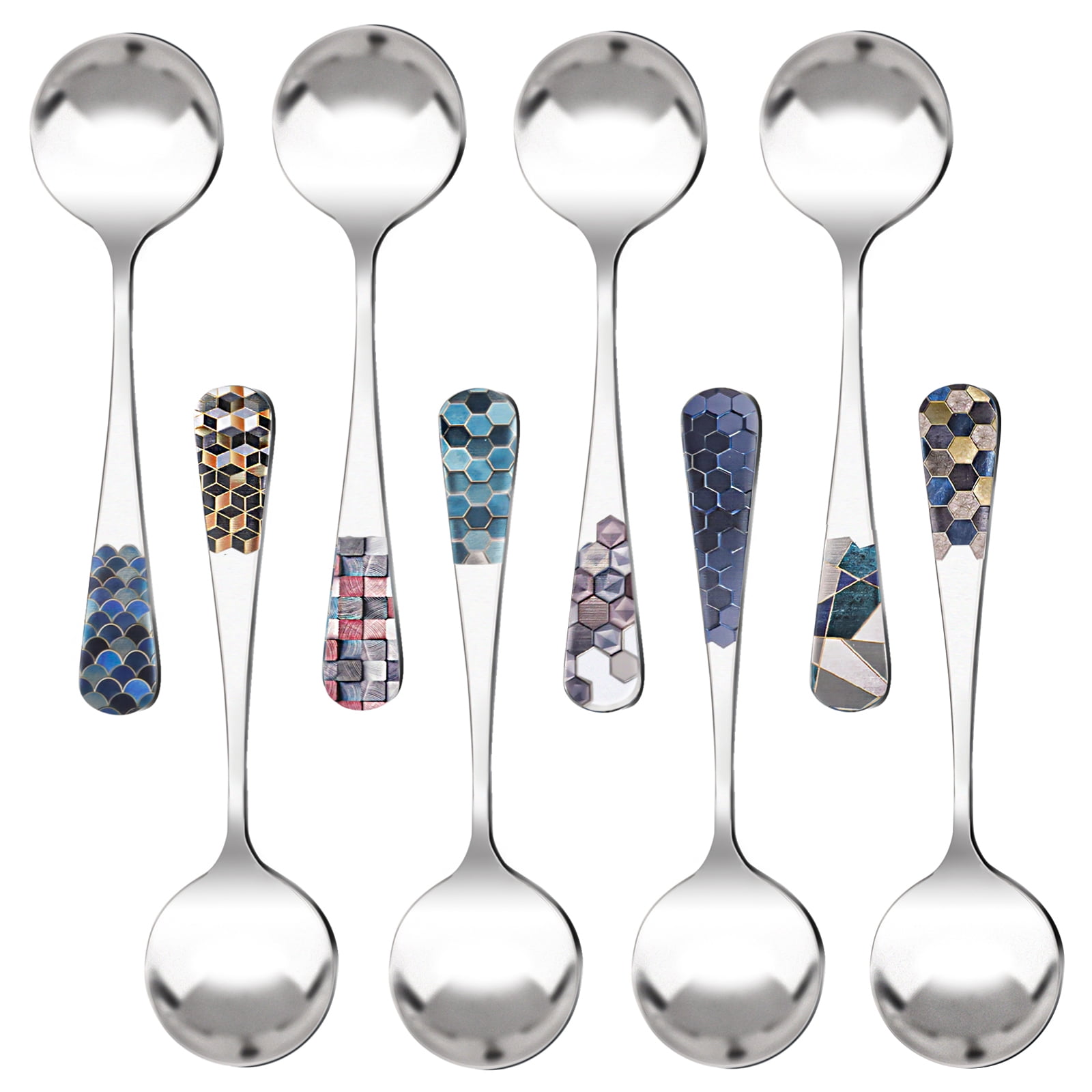 8 Pcs Soup Spoons Set, 18/10 Stainless Steel Round Spoons, Mirror Polished Asian Soup Spoon ...