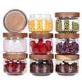 LEAVES AND TREES Y, 8 Pcs Spice Containers, Glass Jars with Acacia Lid ...