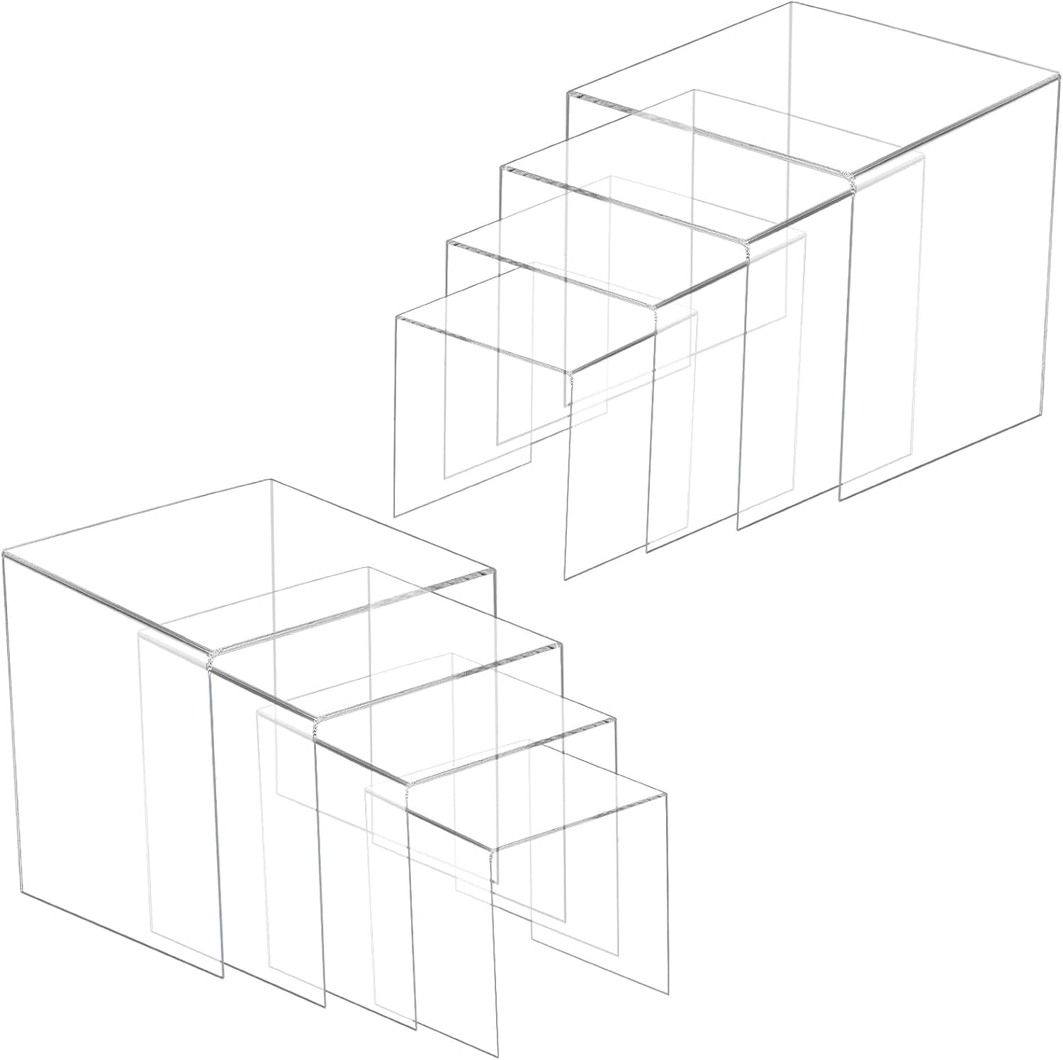8 Pcs Square Acrylic Display Risers, 2 Sets of 4 Sizes Tall Acrylic ...