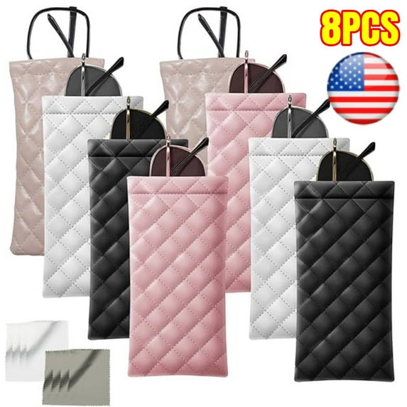 8 Pcs Squeeze Top Sunglass Case with Cleaning Cloth, Soft Leather ...