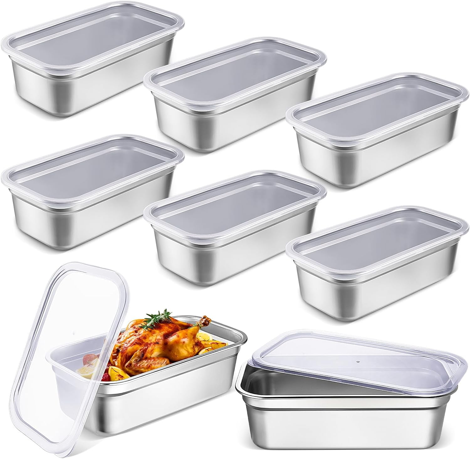 8 Pcs 304 Stainless Steel Food Storage Containers with Lids 1/3 Size ...