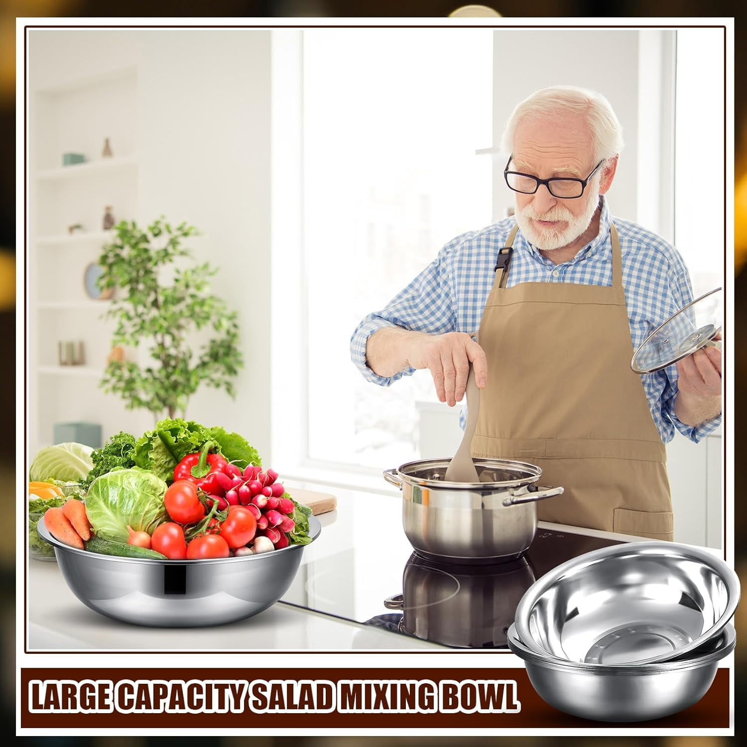 8 Pcs Stainless Steel Mixing Bowls - Extra Large 16 Inch 13 Qt, Silver ...