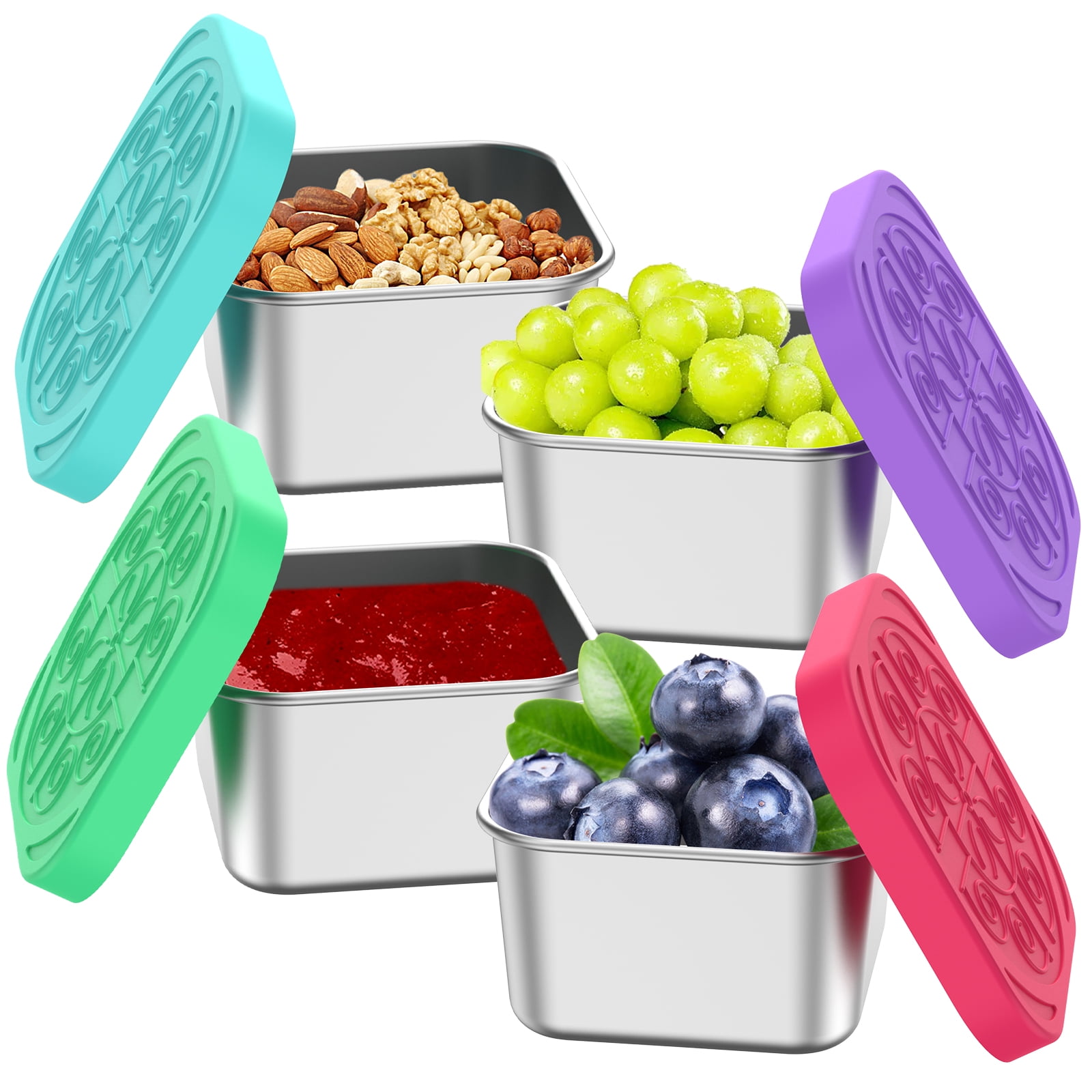 8 Pcs Stainless Steel Snack Container with Silicone Lids 6oz Sauce ...