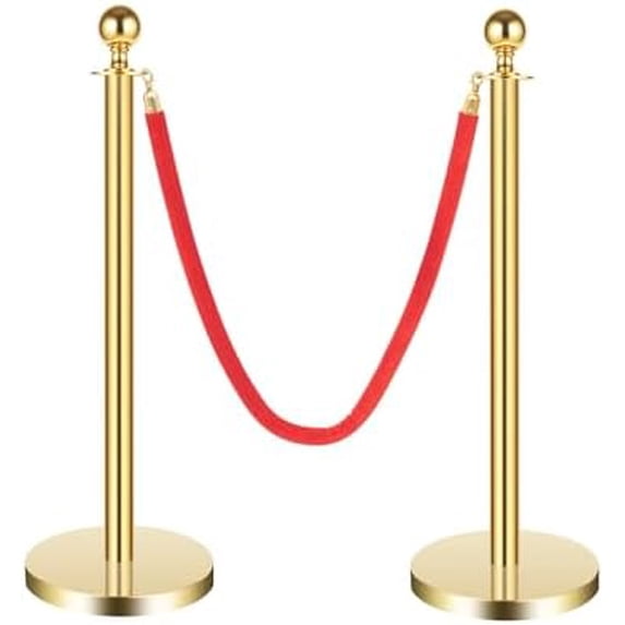 8 Pcs Stanchions with Red Velvet Ropes Set, 4 Red Velvet Ropes and 8 ...