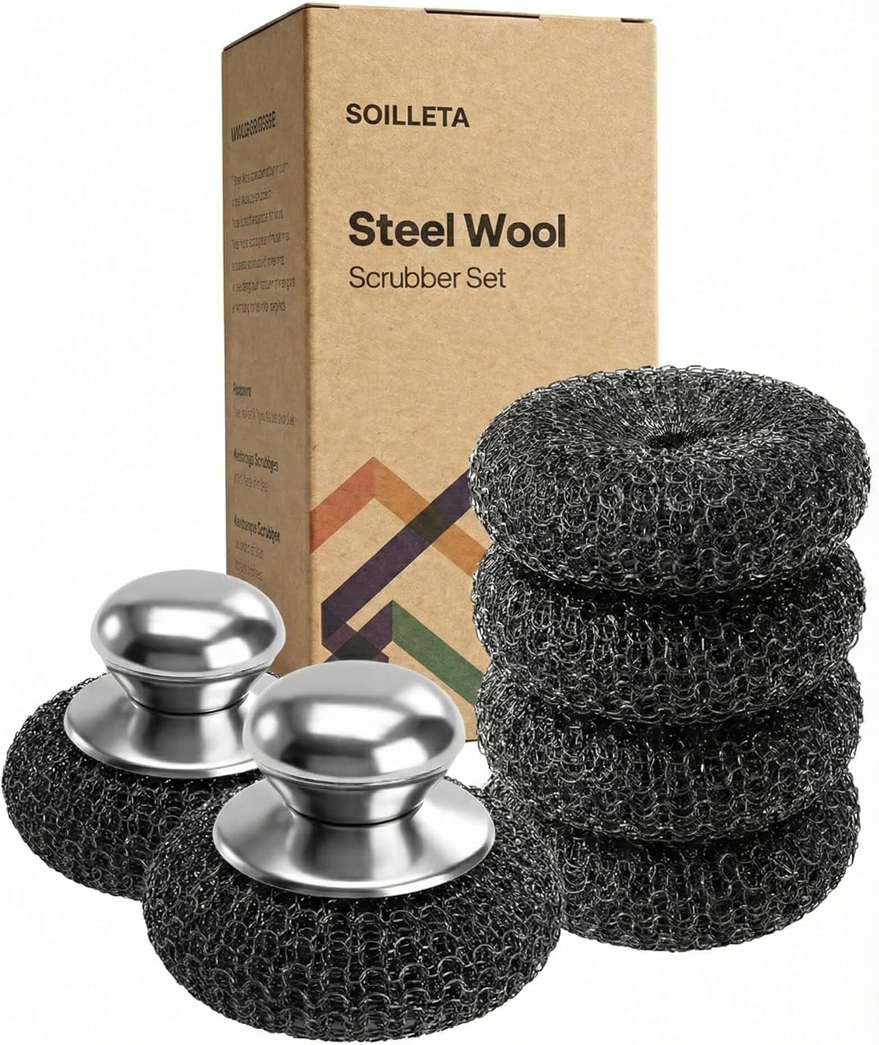 8 Pcs Steel Wool Scrubbers with 2 Pcs Handle,Stainless Steel Scouring ...