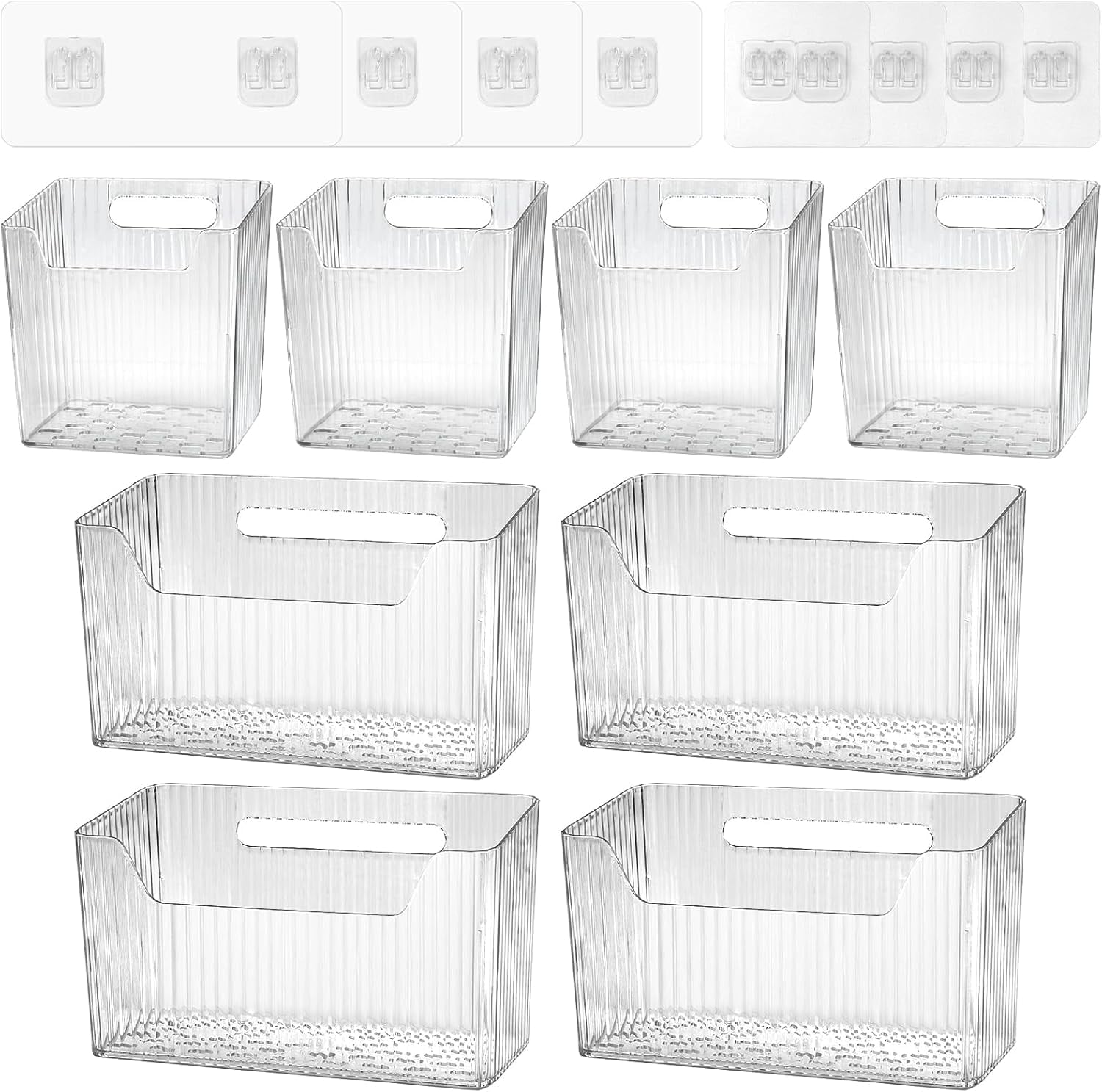 8 Pcs Storage Organizer Bins - Wall Mounted Basket in 2 Sizes, Clear ...