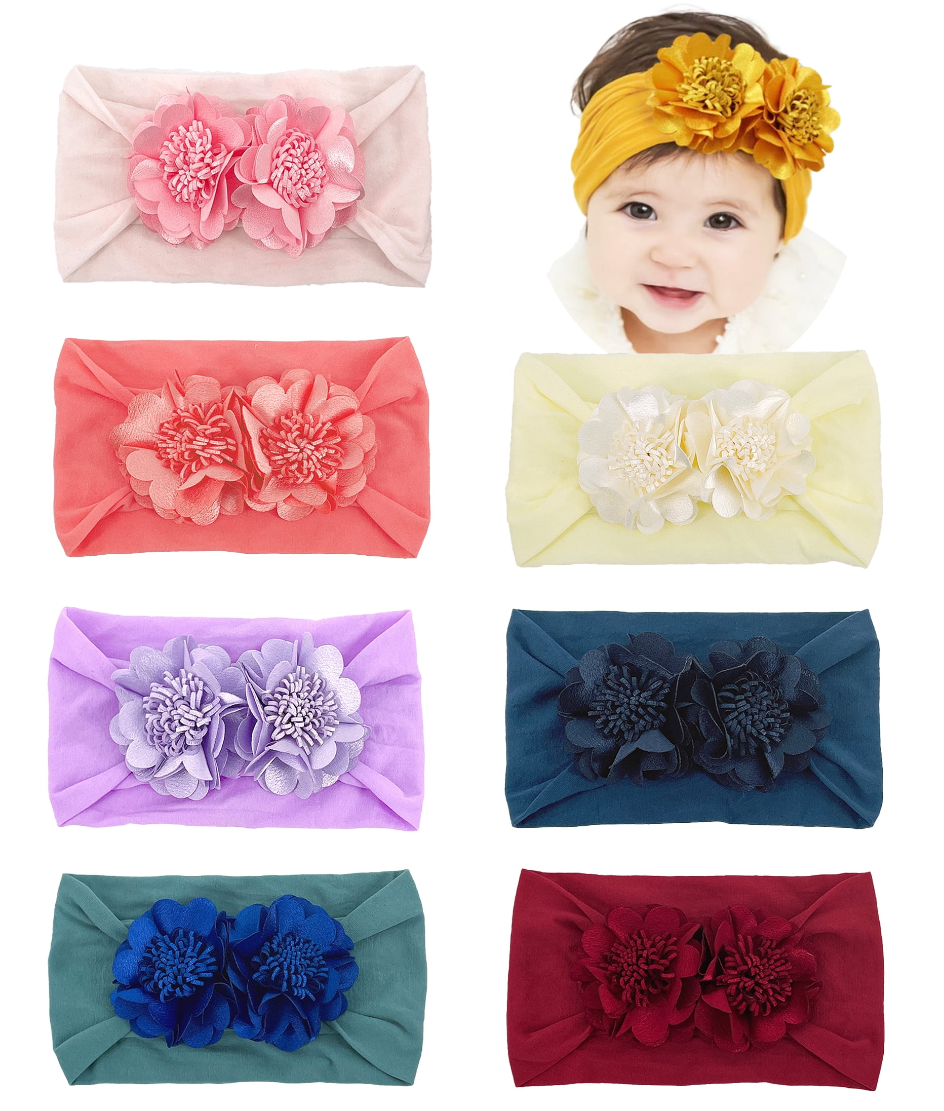 8 Pcs Stretchy Knot Nylon Baby Headbands For Newborn Baby Girls Infant ...