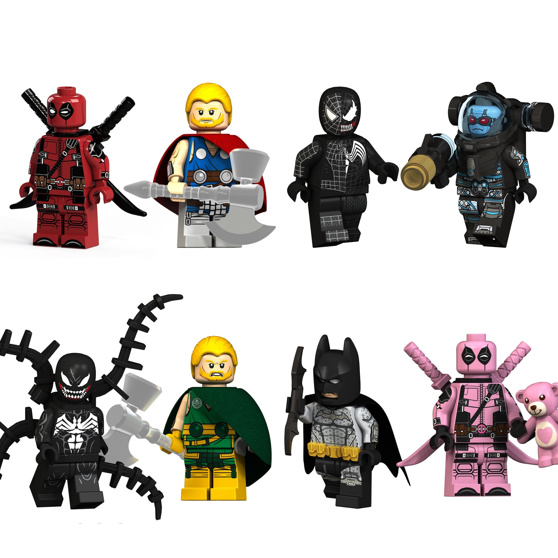 8 Pcs Superhero Action Figures Deadpool Venom Minifigures Building ...