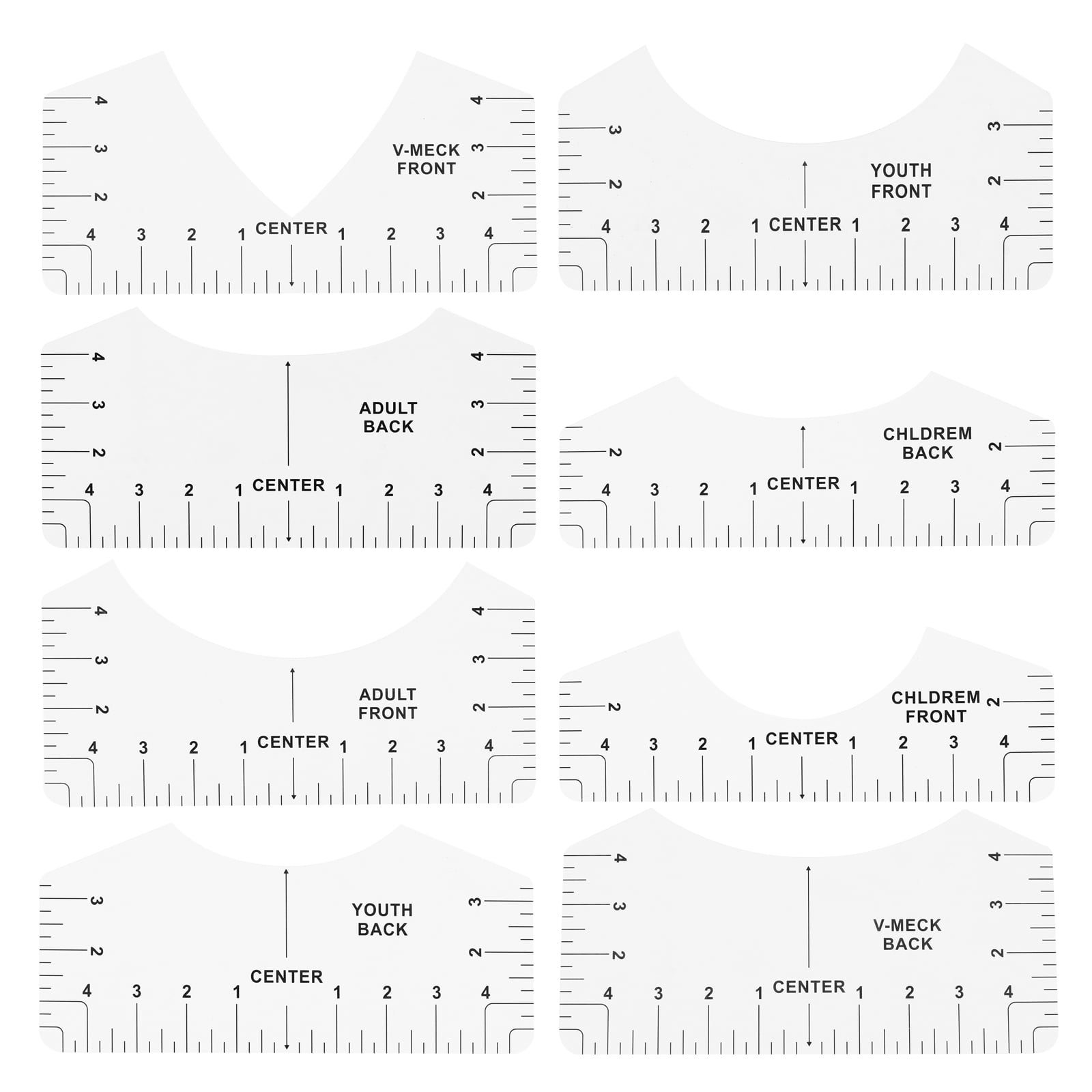 8 Pcs T-shirt Guide Ruler Size Chart for Decal Rounds Sewing Apparel ...