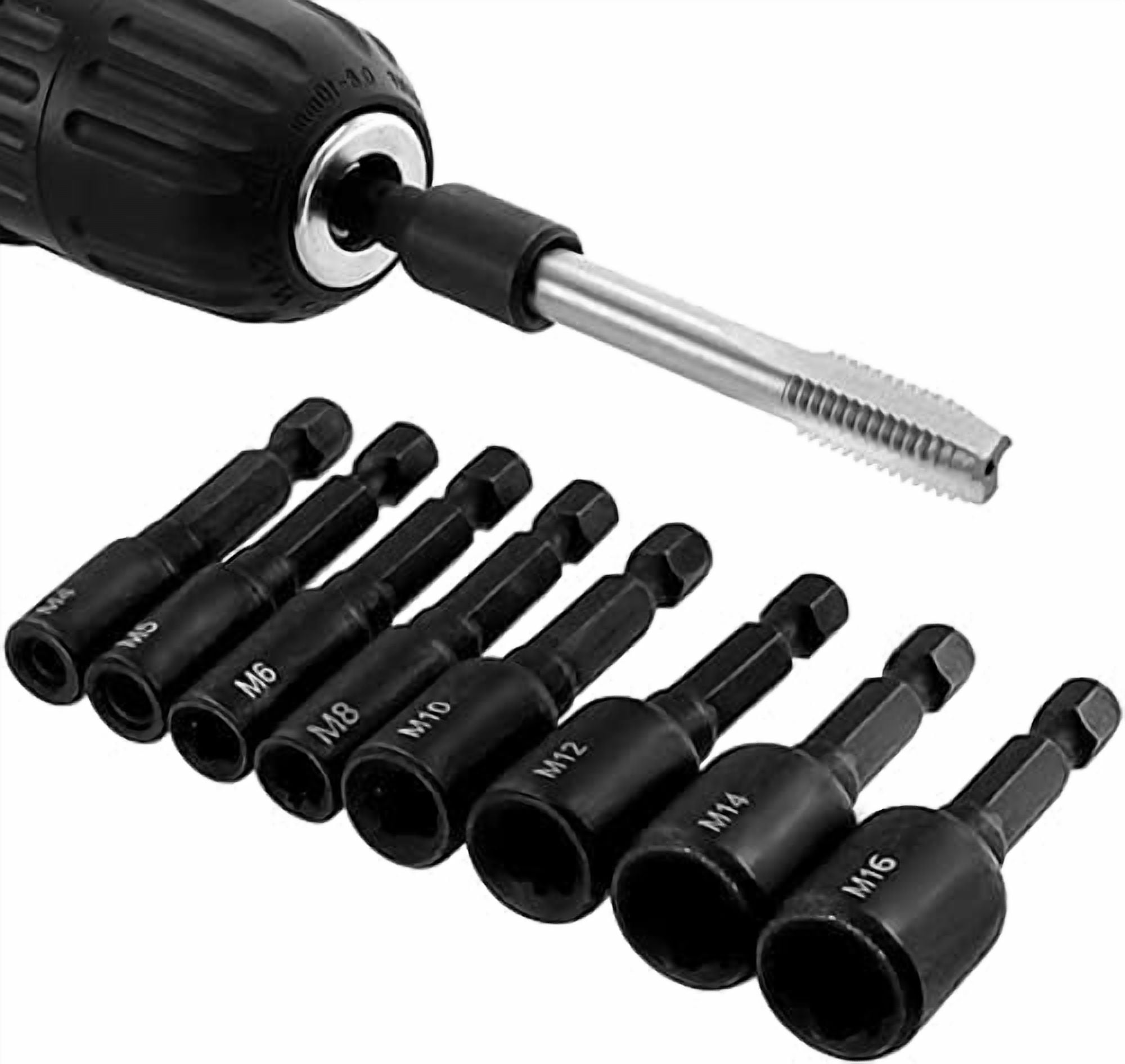 8 Pcs Tap Socket Wrench, 1/4 Hex Shank High Hardness Alloy Steel Socket ...
