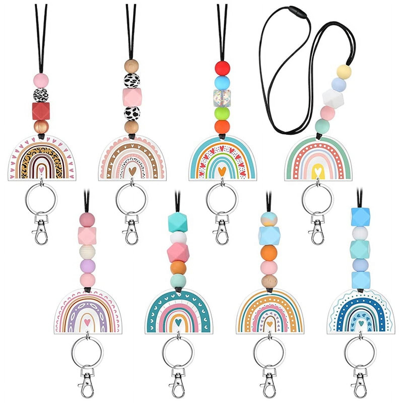8 Pcs Teacher Lanyard for Id Badges and Keys Acrylic Boho Rainbow ...