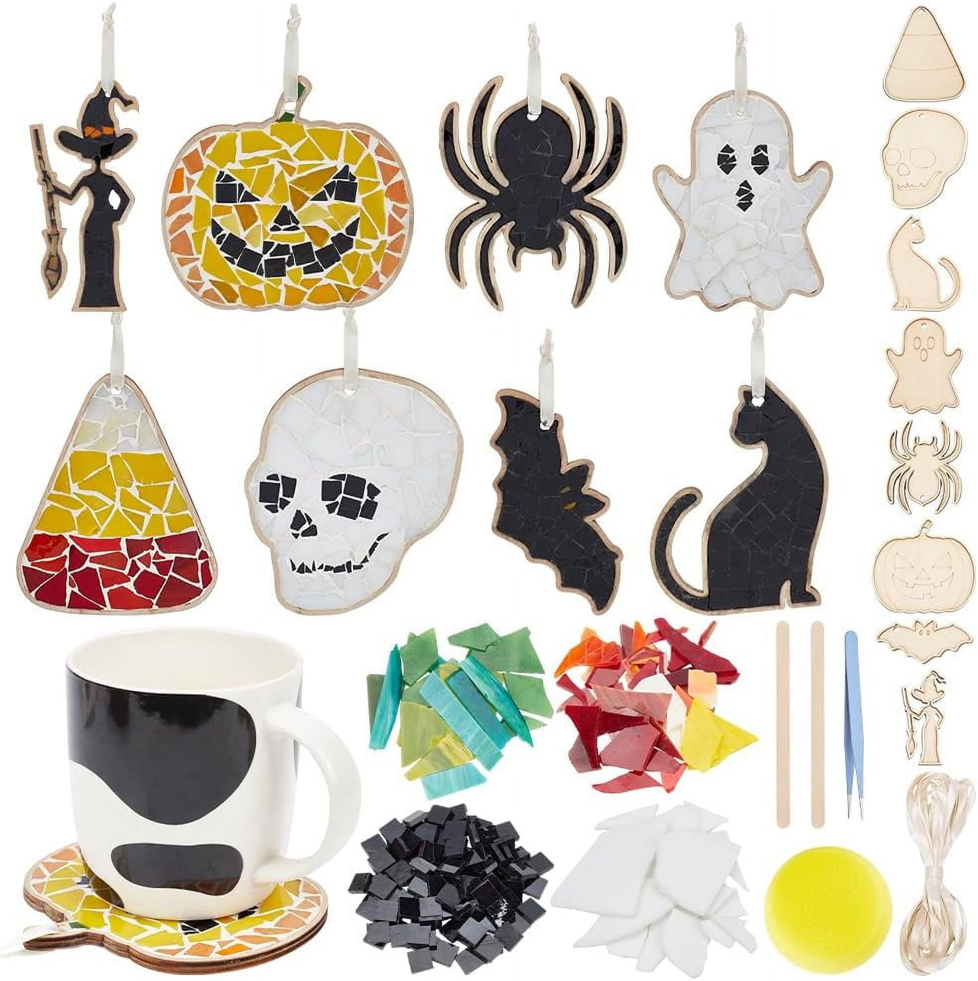 8 Pcs Theme Mosaic Coaster Kit with Glass Mosaic Tiles Pumpkin Ghost ...