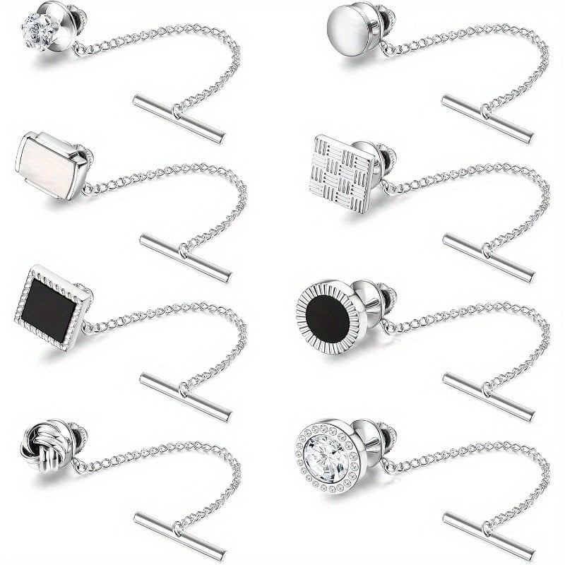 8 Pcs Tie Tacks for Men - Golden and Silver Plated Copper Tie Tack Pins ...