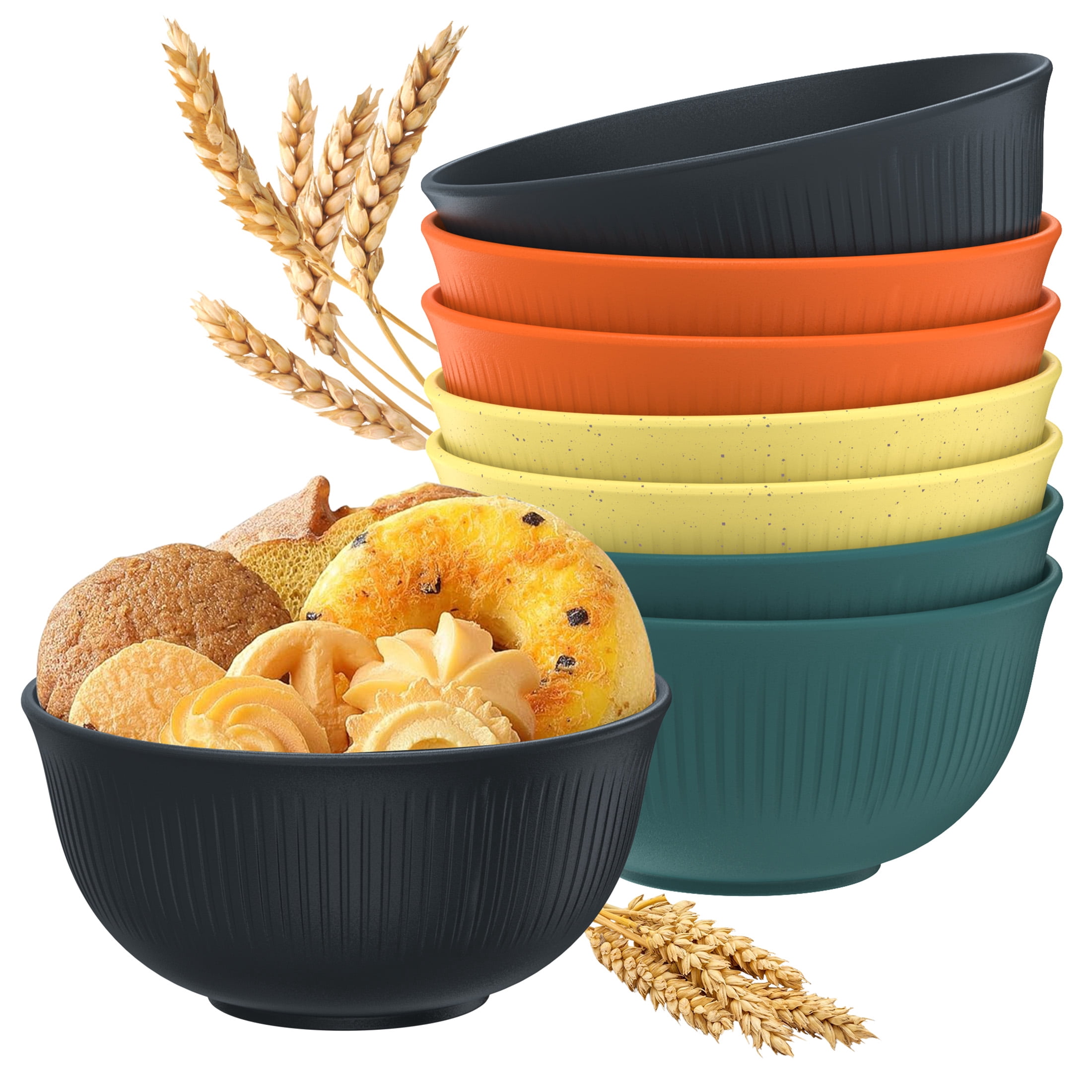 8 Pcs Unbreakable Cereal Bowls Set, 26 Oz Wheat Straw Bowls Set, Salad ...
