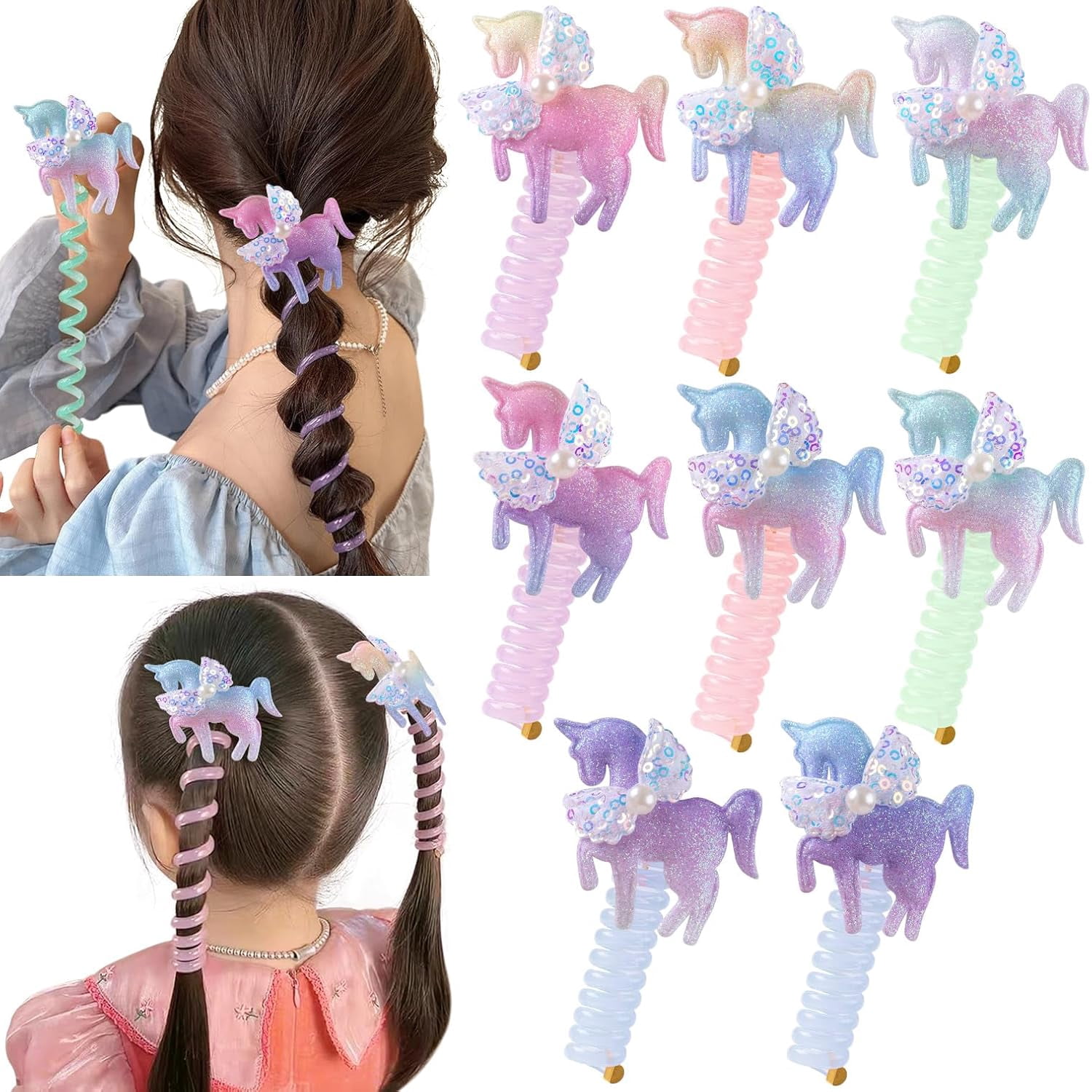 8 Pcs Unicorn Telephone Wire Hair Bands for Kids Girls - Colorful ...