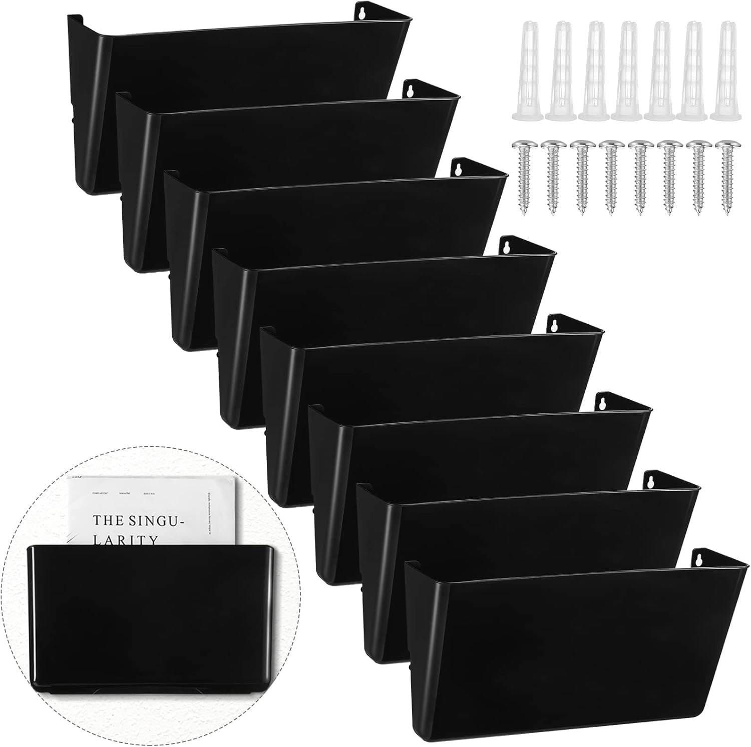 8 Pcs Wall File Holder Organizer Plastic Wall Mount Mail Organizer with ...