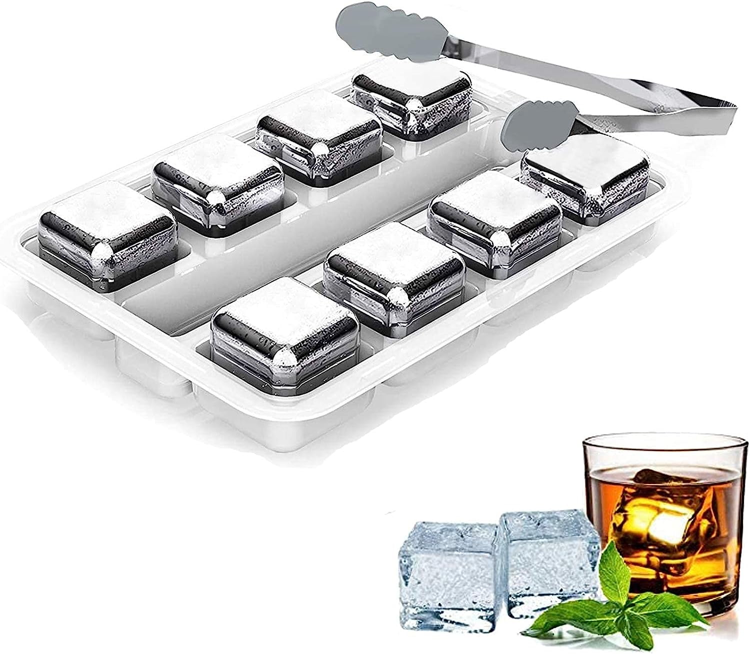 8 Pcs Whiskey Ice Cube Stones, Reusable Ice Cubes, Stainless Steel Ice Cubes Cooling Stones ...