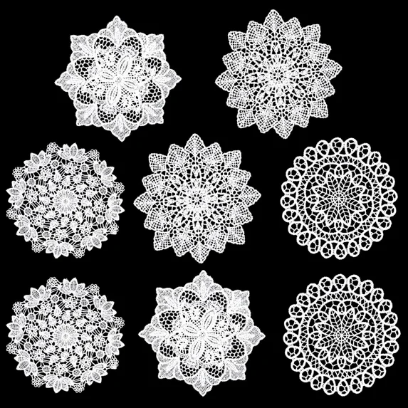 8 Pcs White Lace Doilies, 6 Inch Retro Lace Placemats Crochet Doilies ...