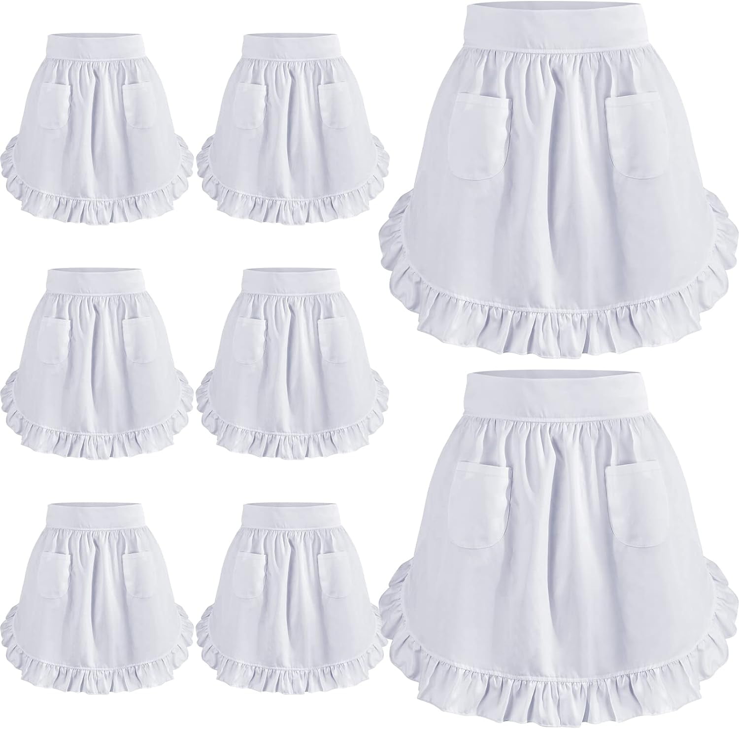 8 Pcs White Waist Apron for Women Half Retro Maid Aprons Ruffles Cute ...