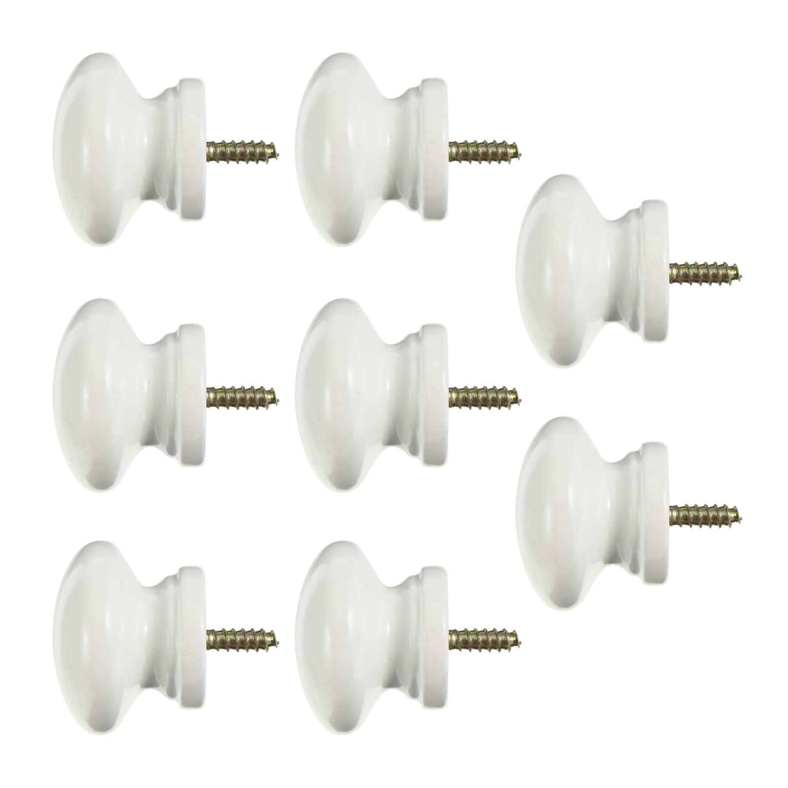 8 Pcs White Wooden Door Knobs Screw in Hanging Solid Handle Cabinet ...