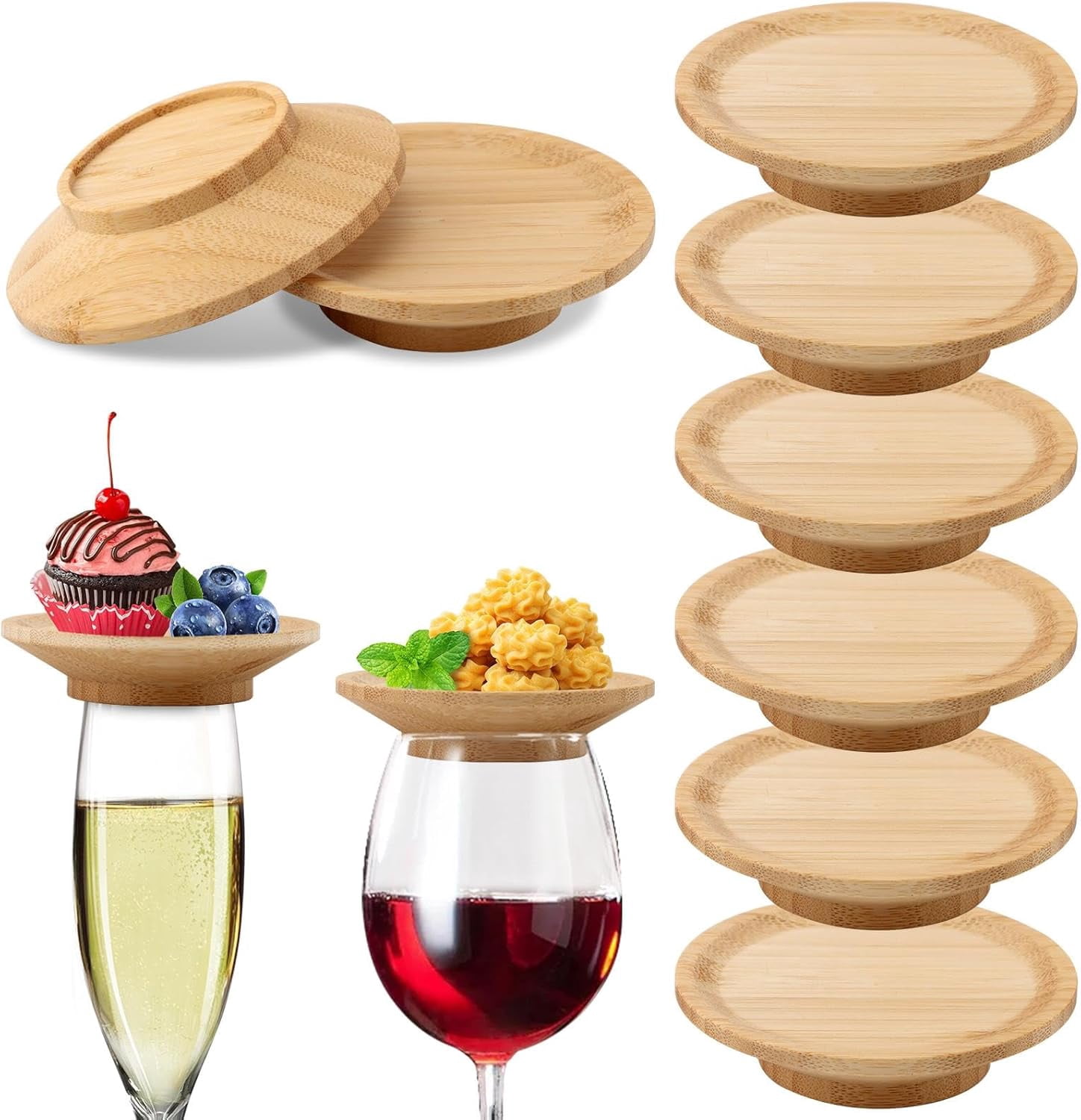 8 Pcs Wine Glass Charcuterie Topper, Bamboo Round Mini Charcuterie ...